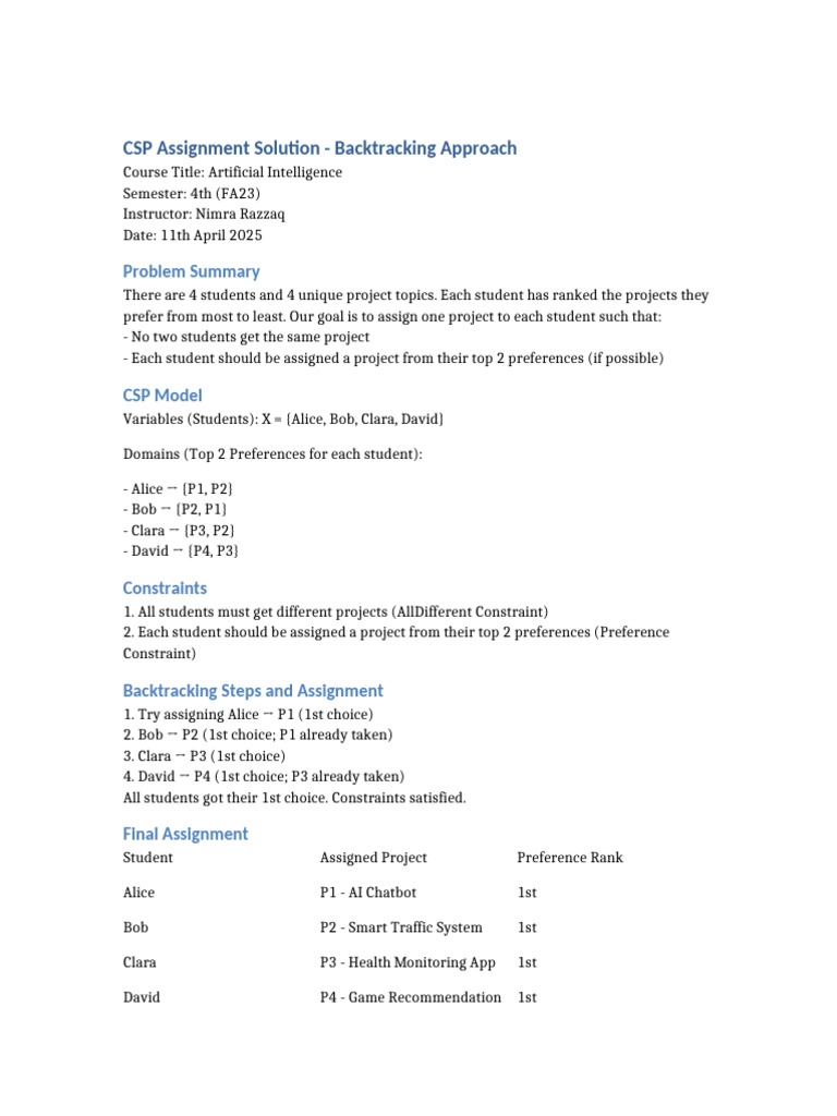CSP Backtracking Solution | PDF