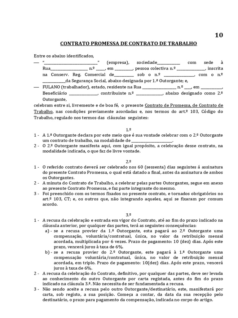 Contrato promessa de Contrato de Trabalho | PDF | Férias trabalhistas