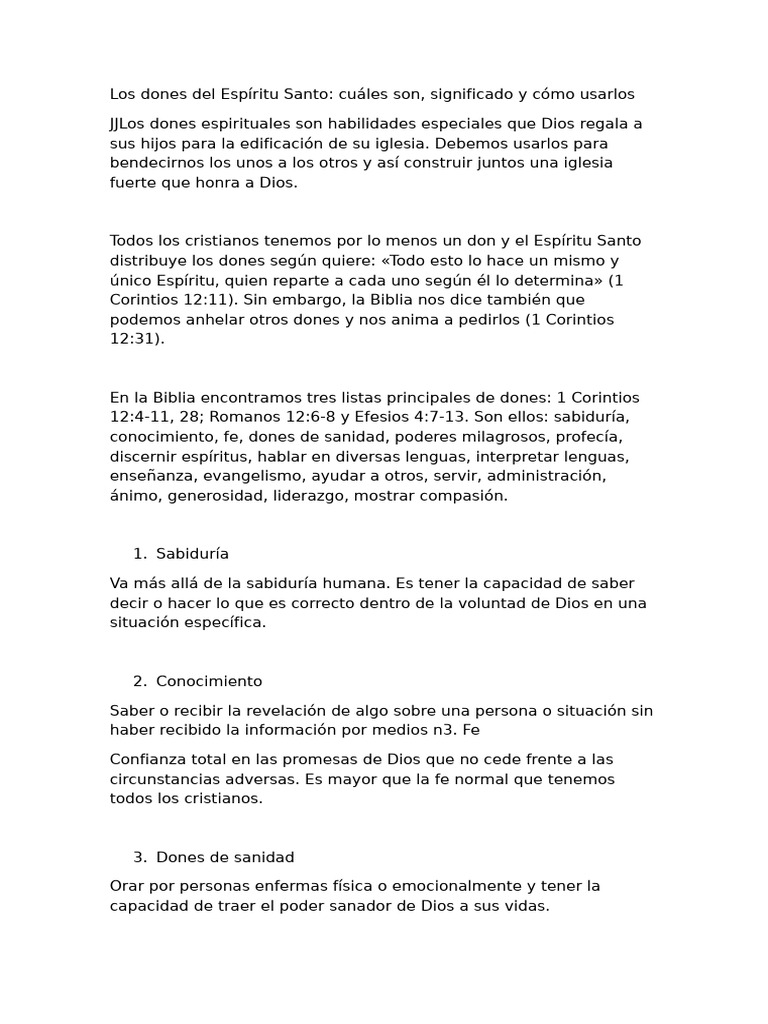 Dones del Espíritu Santo: Guía y Uso | PDF | Creencia religiosa y ...