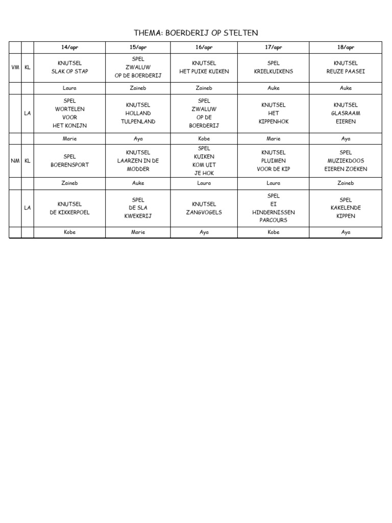 Schema - Pasen 2 | PDF