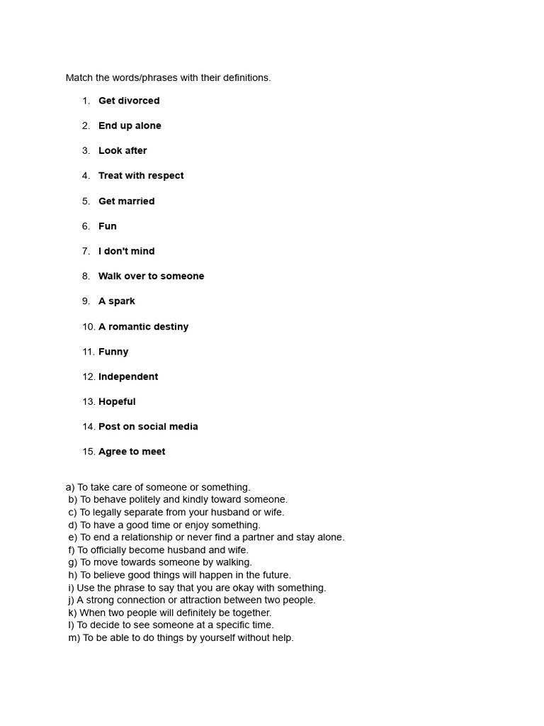 Vocabulary Practice Dating | PDF