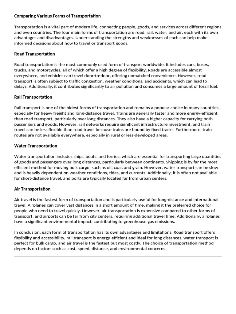 Comparing Various Forms of Transportation | PDF | Transport | Train