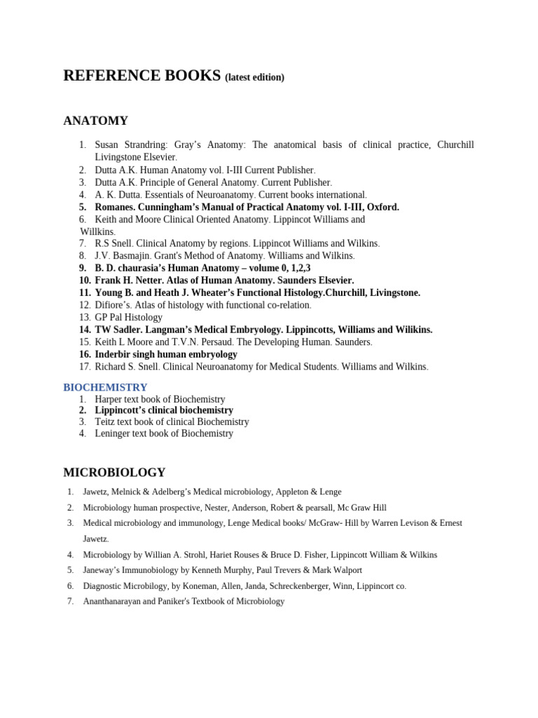 Essential MBBS Reference Books List | PDF | Biology | Medicine