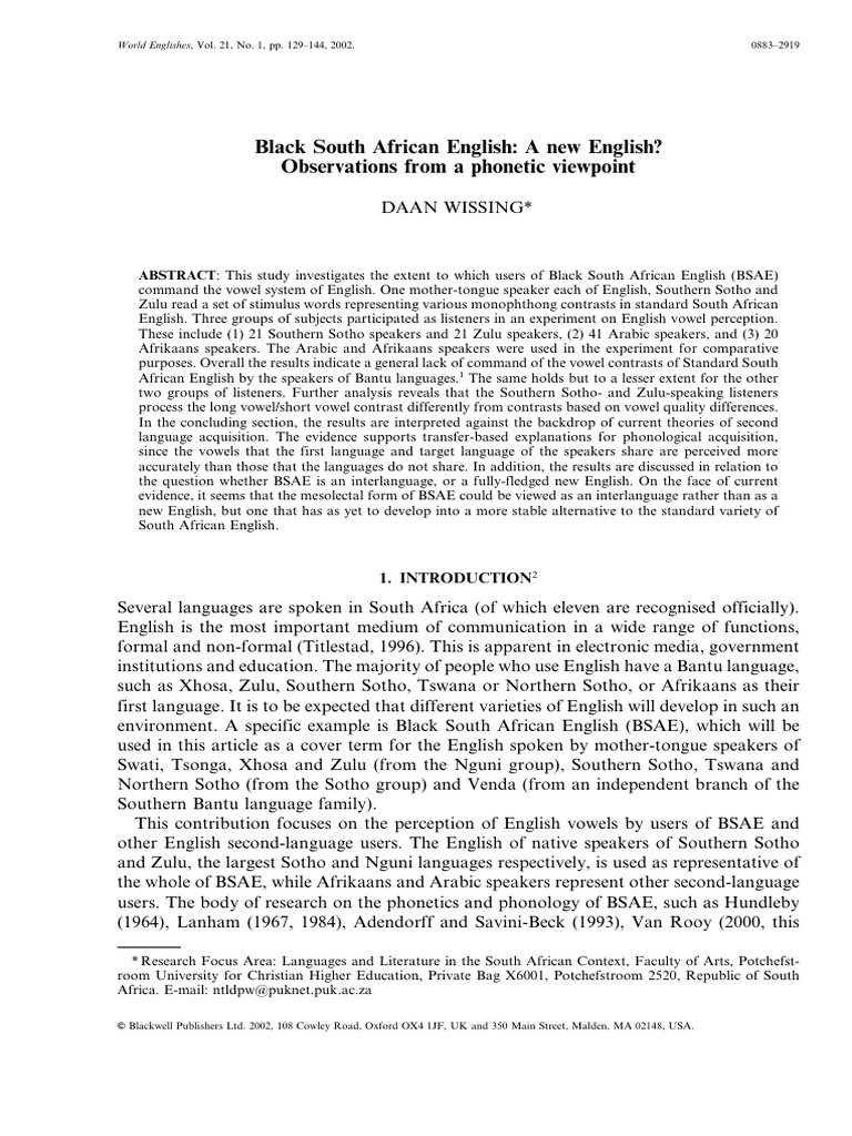 Black_South_African_English_A_new_Englis | PDF | English Language | Vowel