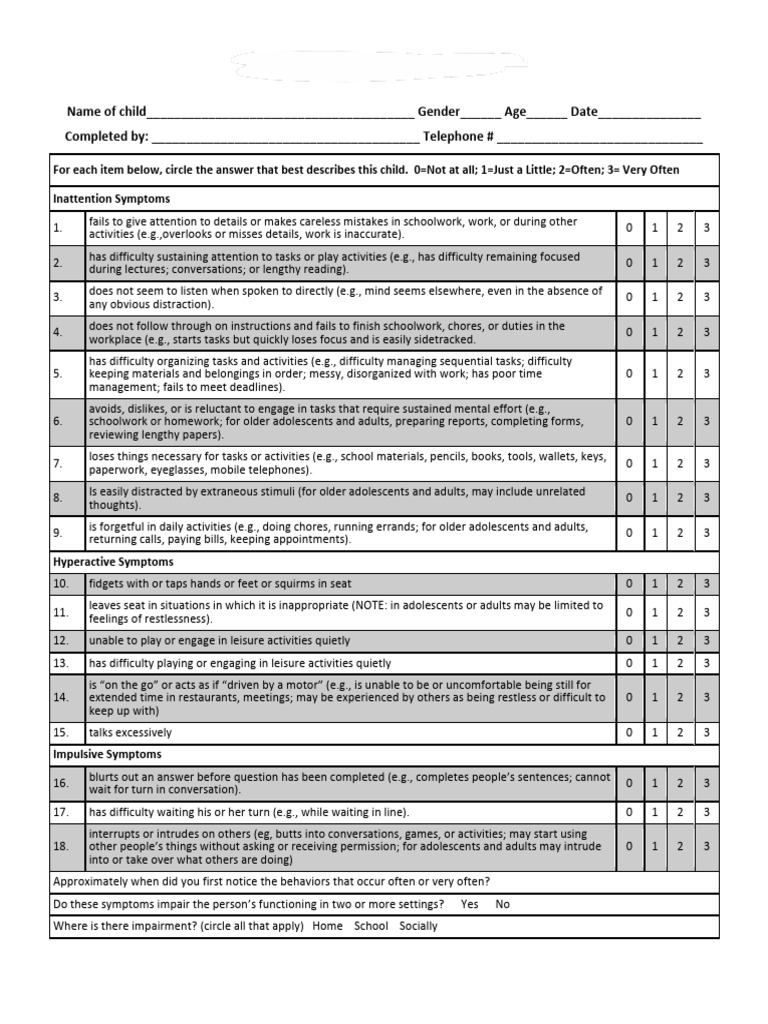 1 - Adhd Dsm-5 Checklist 2 | PDF | Attention Deficit Hyperactivity ...