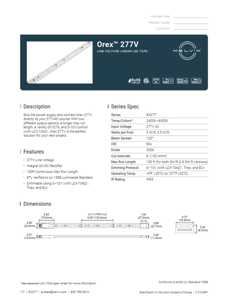 Orex 277V LED Tape Specifications | PDF | Power Supply | Electricity
