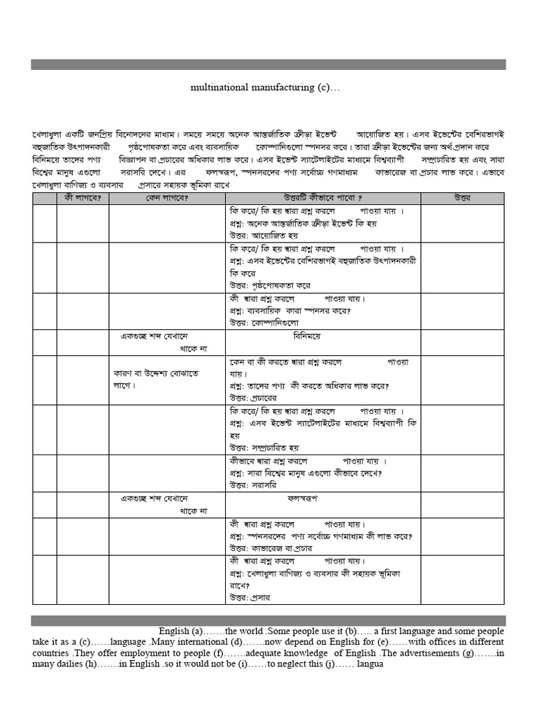 Cloze Test for English Language Skills | PDF | Verb | Semantic Units