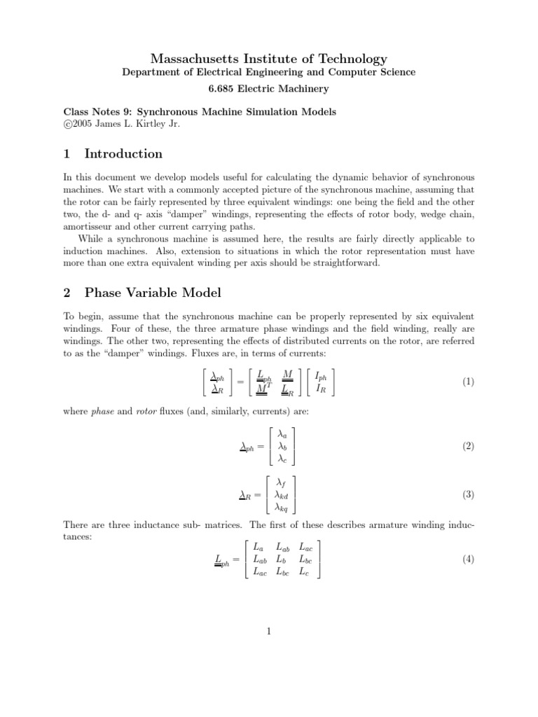 Synchronous Machine Simulation Models | PDF | Coordinate System ...