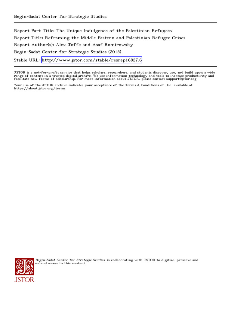 The Unique Indulgence of The Palestinian Refugees | PDF | Unrwa | Refugee