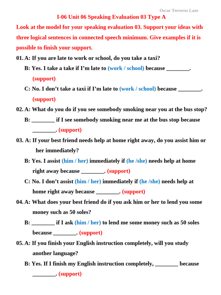 Speaking Evaluation Practice Guide | PDF