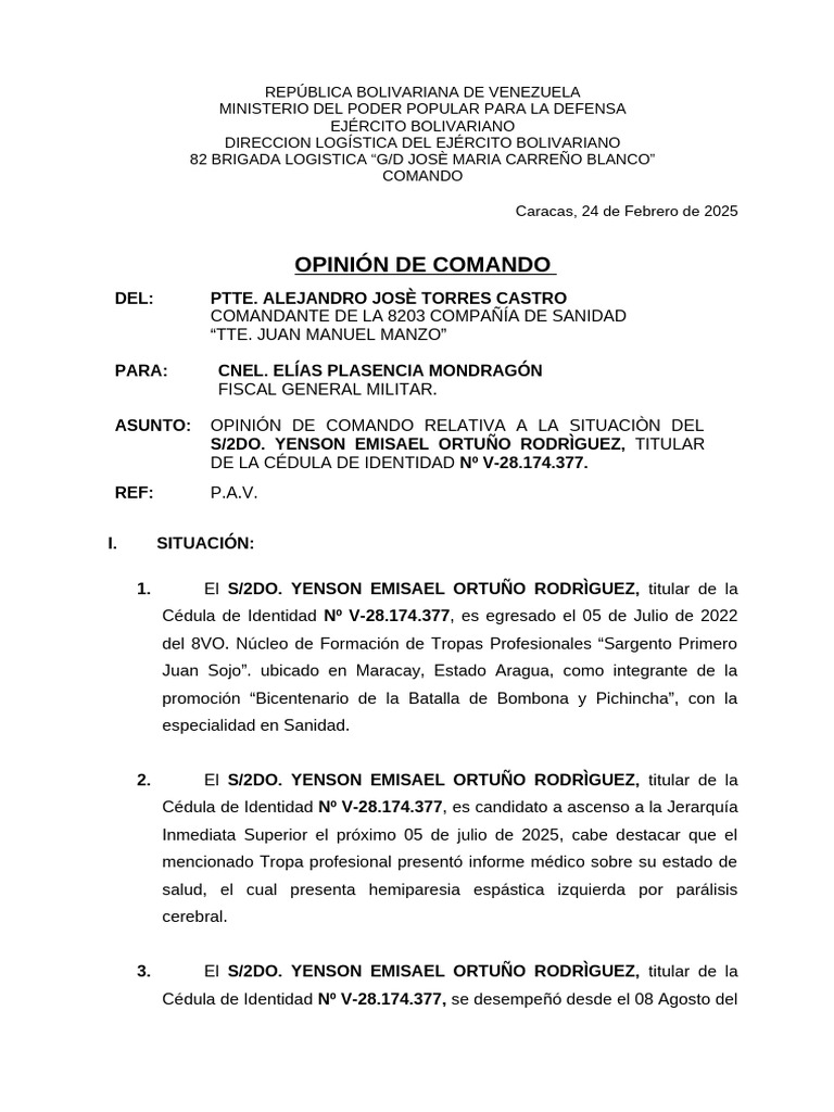 Opinión de Comando DESERTOR Yenson | PDF | Deserción | Militar