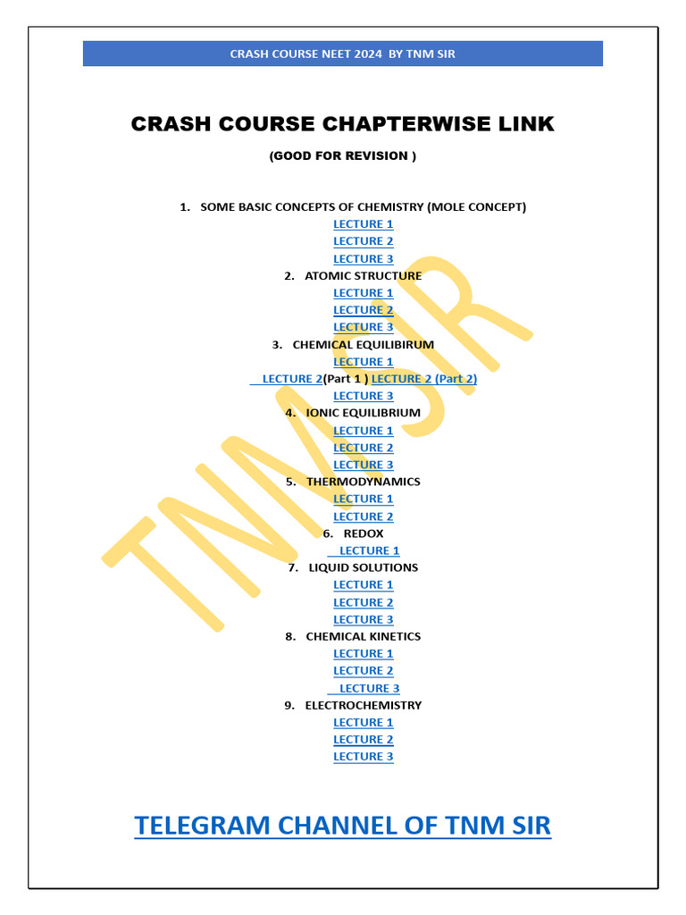 Crash Course Topic Wise Link | PDF