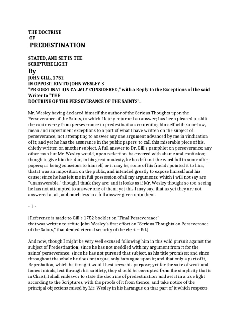 Predestination Explained: Gill vs. Wesley | PDF | Predestination ...
