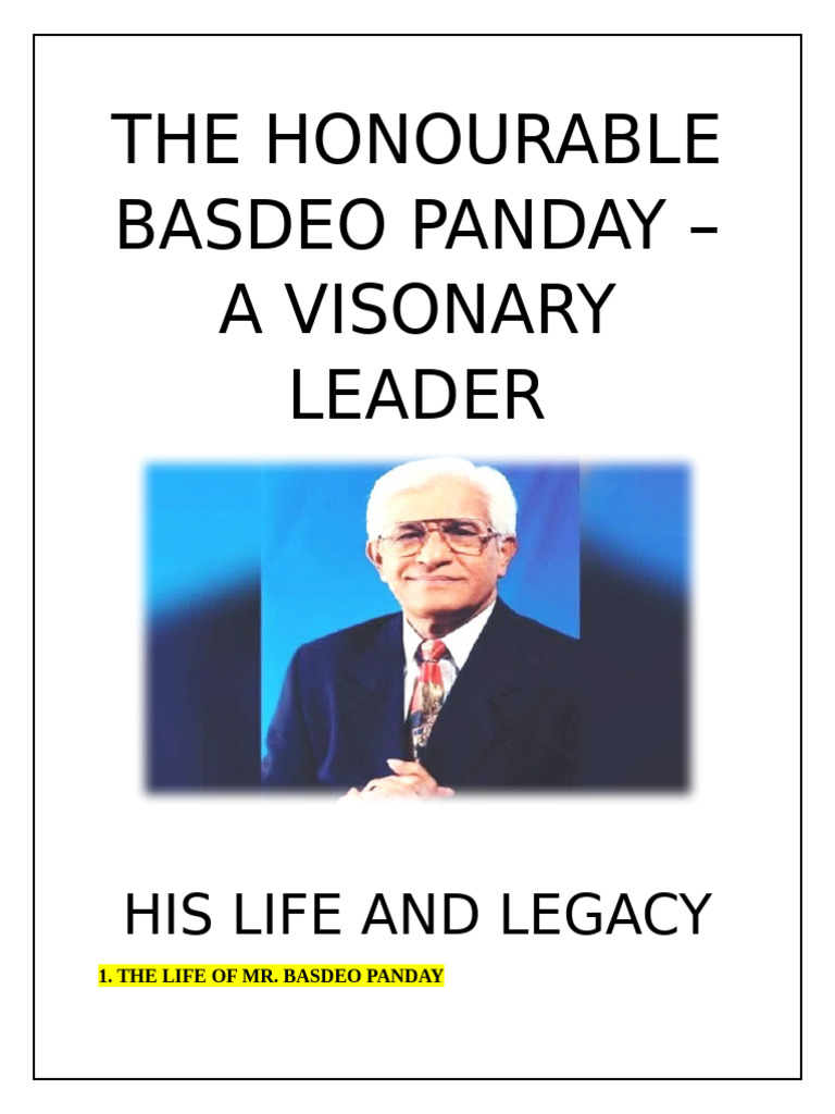 The Honourable Basdeo Panday | PDF | Economies | Trinidad And Tobago