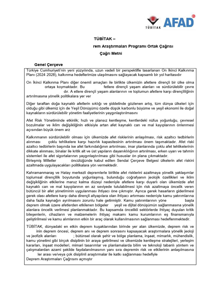Udap Afet Risk Azaltma Cagrisi | PDF