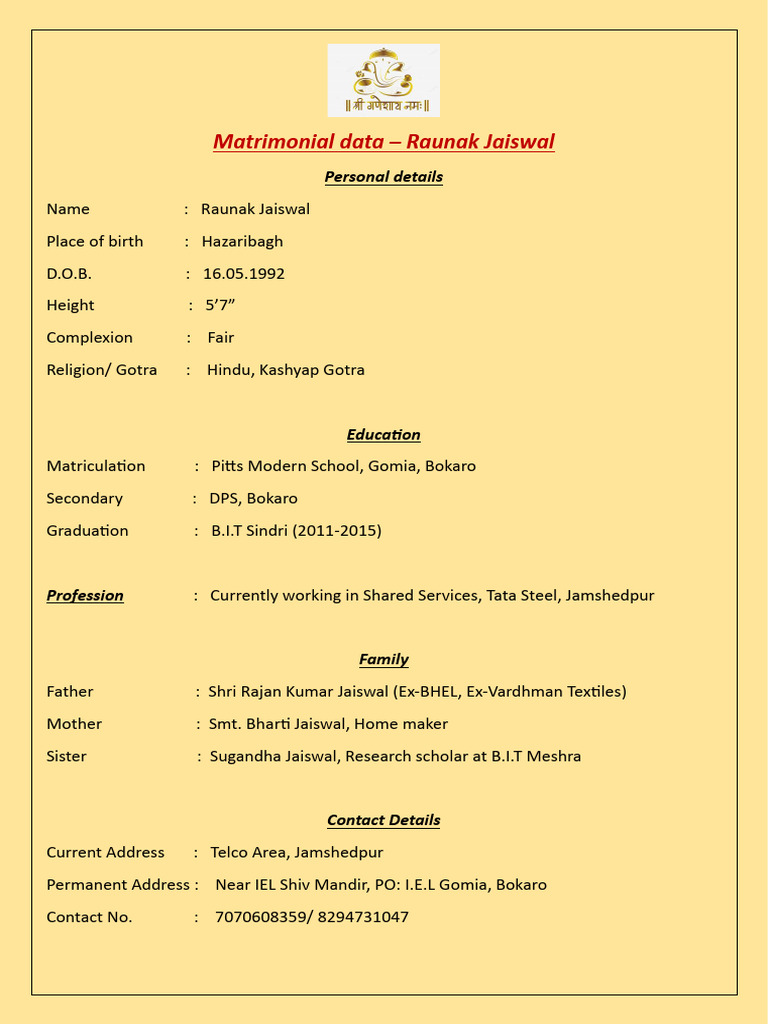 Biodata - Raunak | PDF