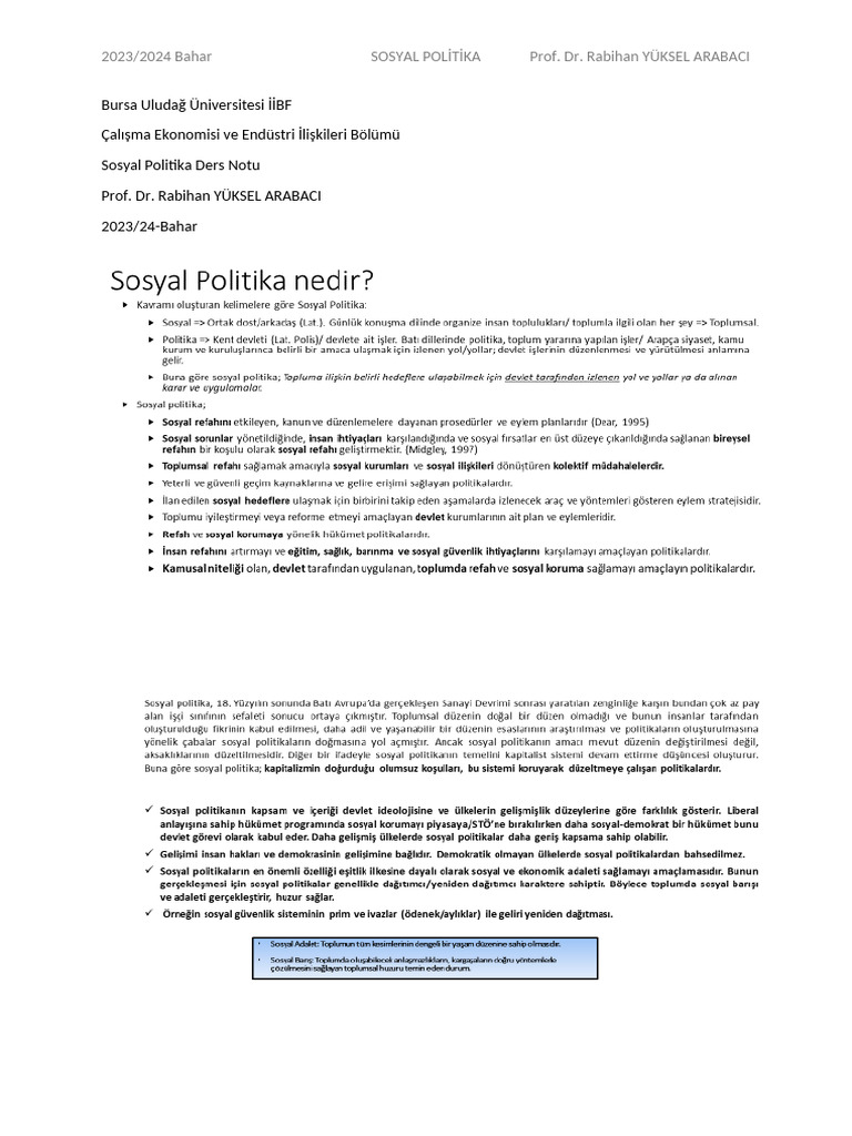 Sosyal Politika Ders Notu 01 | PDF