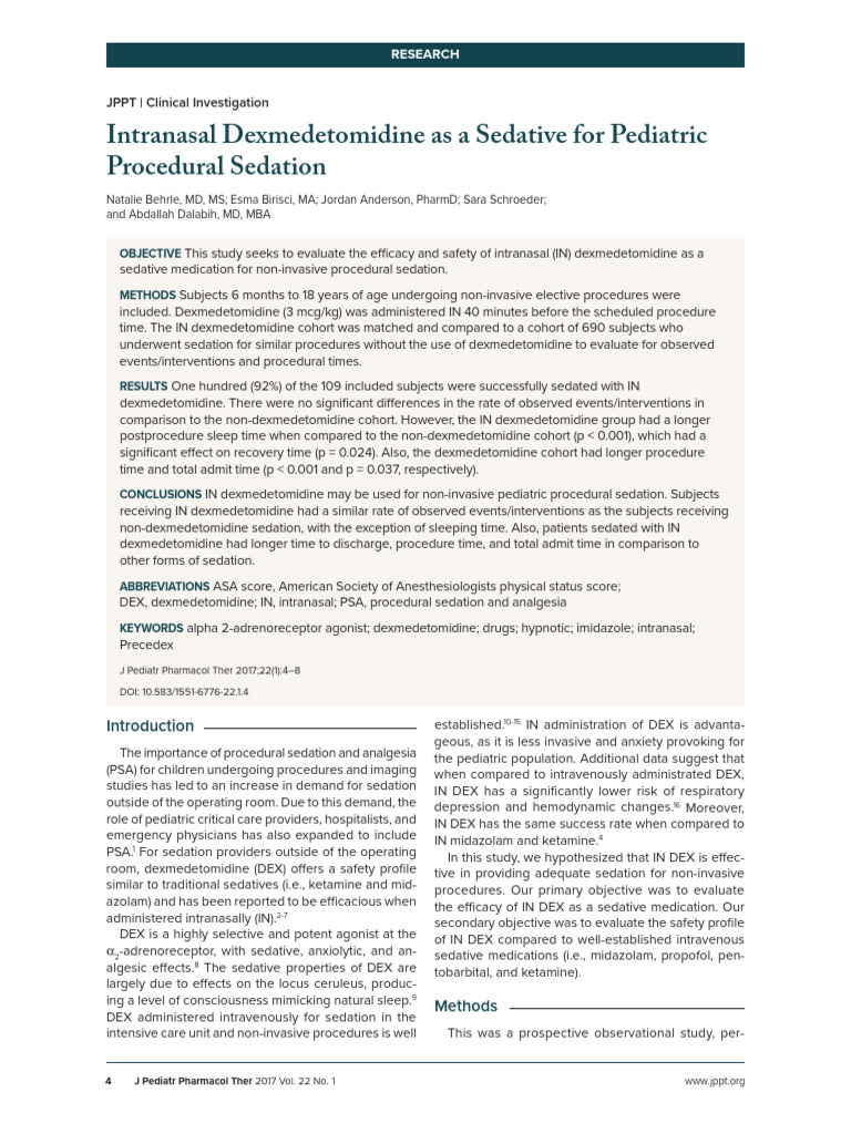 Intranasal Dexmedetomidine for Pediatric Sedation | PDF | Drugs ...
