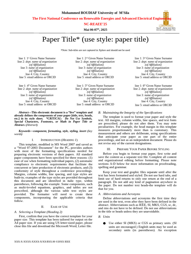 NC-REAEE'25 Paper Template | PDF | Note (Typography) | Text