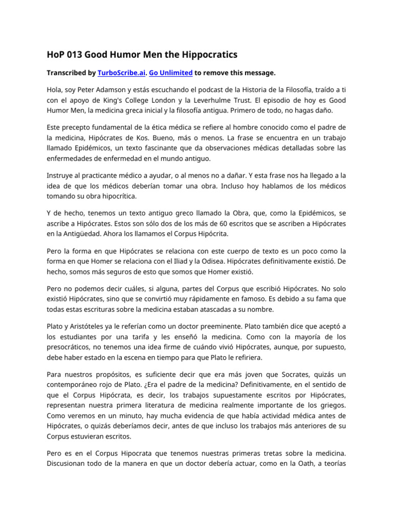 HoP 013 Good Humor Men The Hippocratics | PDF | Epilepsia | Medicina