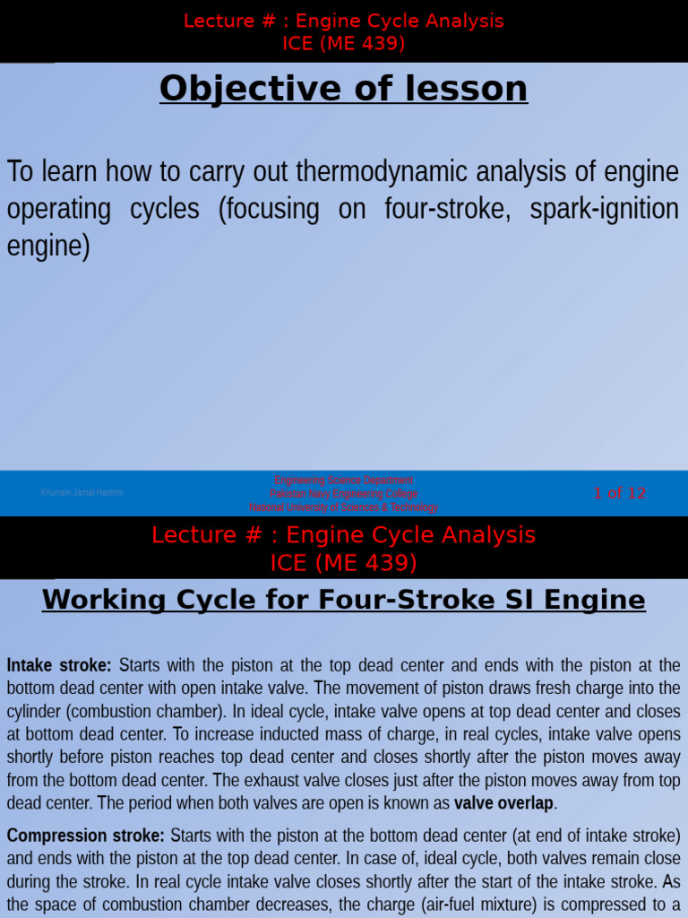 ICE Lesson# Cycle Analysis | PDF | Piston | Second Law Of Thermodynamics