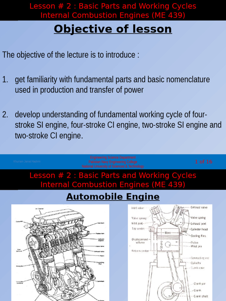 ICE - Lesson#2 - Basic Parts and Working Cycle | PDF | Piston | Internal Combustion Engine