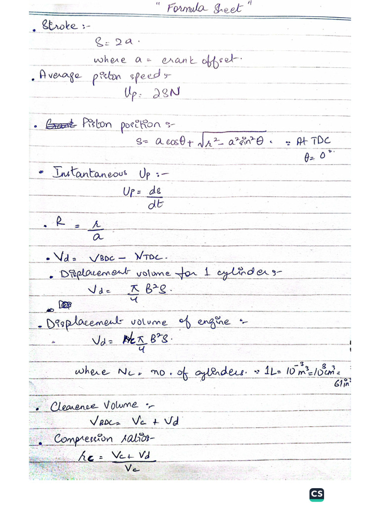 ICE formula sheet | PDF