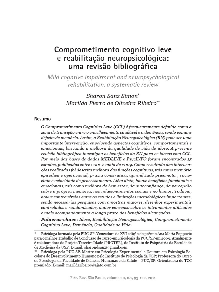 Reabilitação Neuropsicológica no CCL | PDF | Aprendizado | Doença de ...