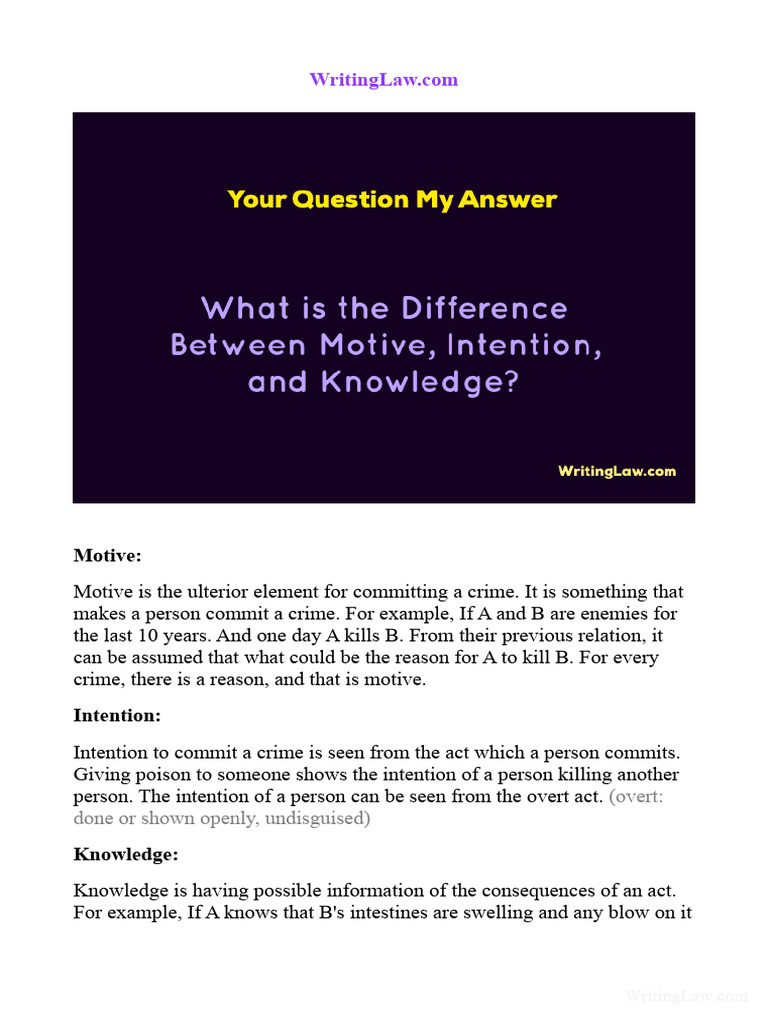 Difference Between Motive, Intention, and Knowledge | PDF