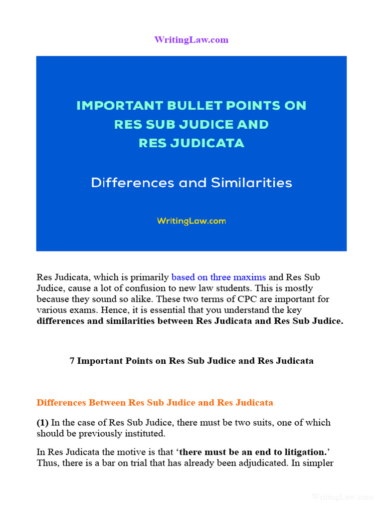 Difference and Similarity Between Res Sub Judice and Res Judicata | PDF ...