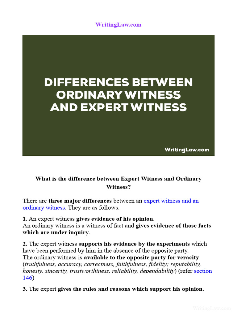 Expert vs Ordinary Witness Explained | PDF