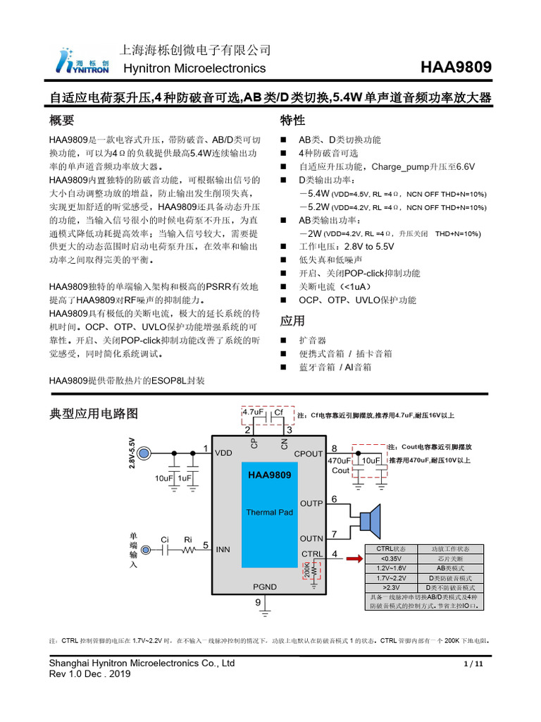 Hynitron Microelectronics:, 4, AB /D, 5.4W | PDF