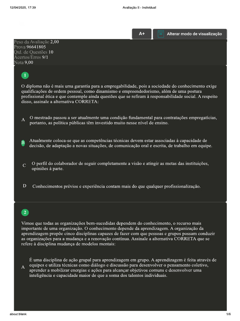 Prova Gestão e Desenvolvimento de Pessoas | PDF