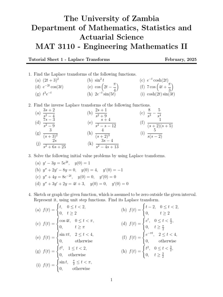 MAT 3110 Tutorial Sheet 1 2024 25 | PDF | Applied Mathematics | Mathematical Objects