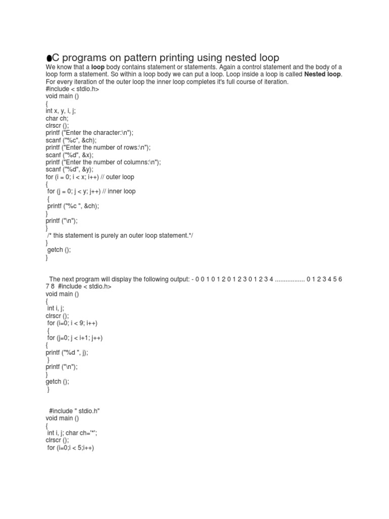 C Programs On Pattern Printing Using Nested Loop Pdf Software Development Computer Engineering