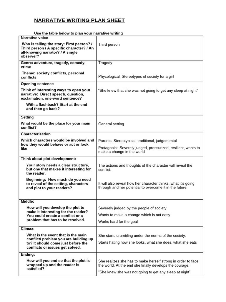 Narrative Writing Plan Sheet | PDF | Narrative | Narration