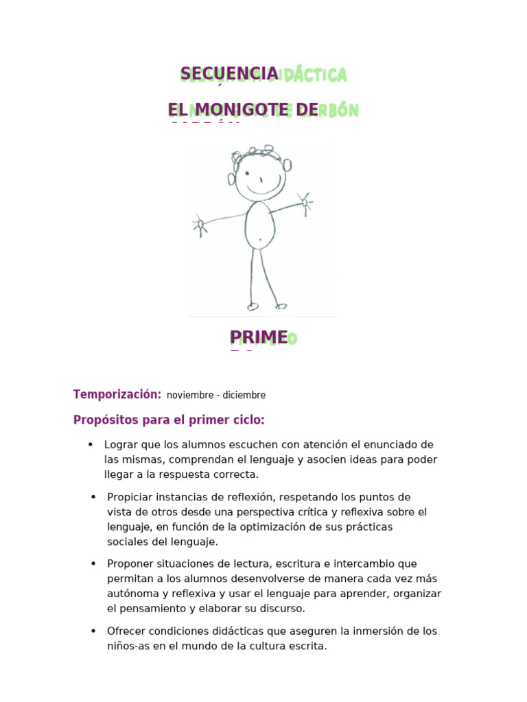 Secuencia Didáctica: Monigote de Carbón | PDF | Cuentos | Comunicación