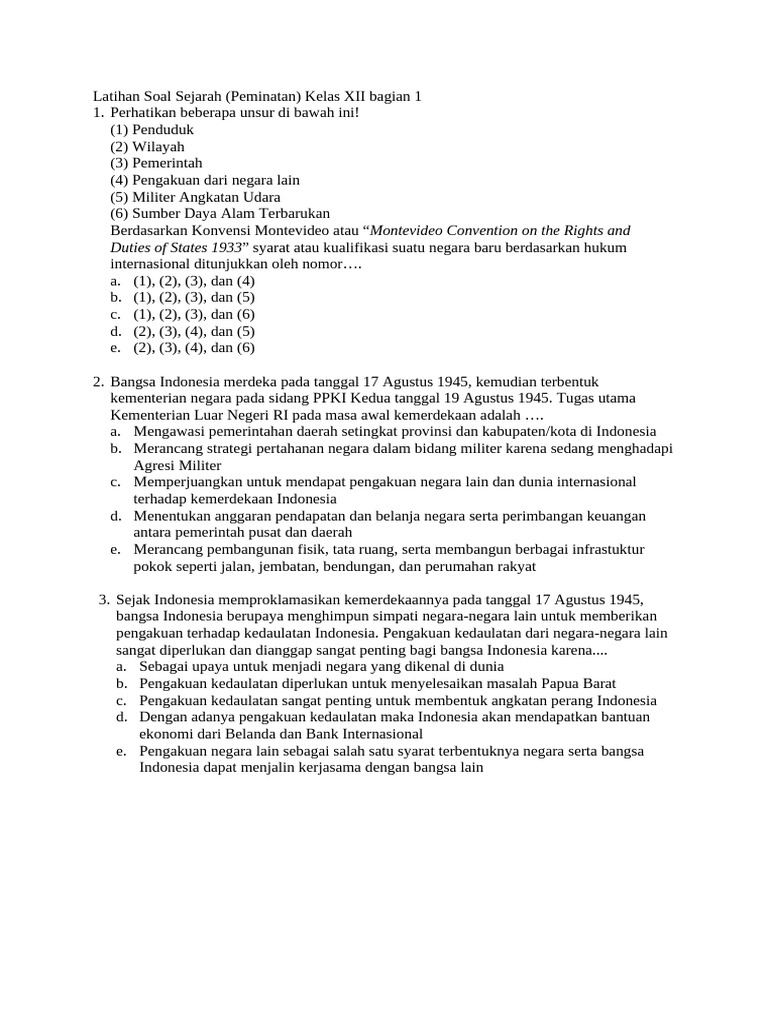 Latihan Soal Sejarah (Peminatan) Bagian 1 | PDF