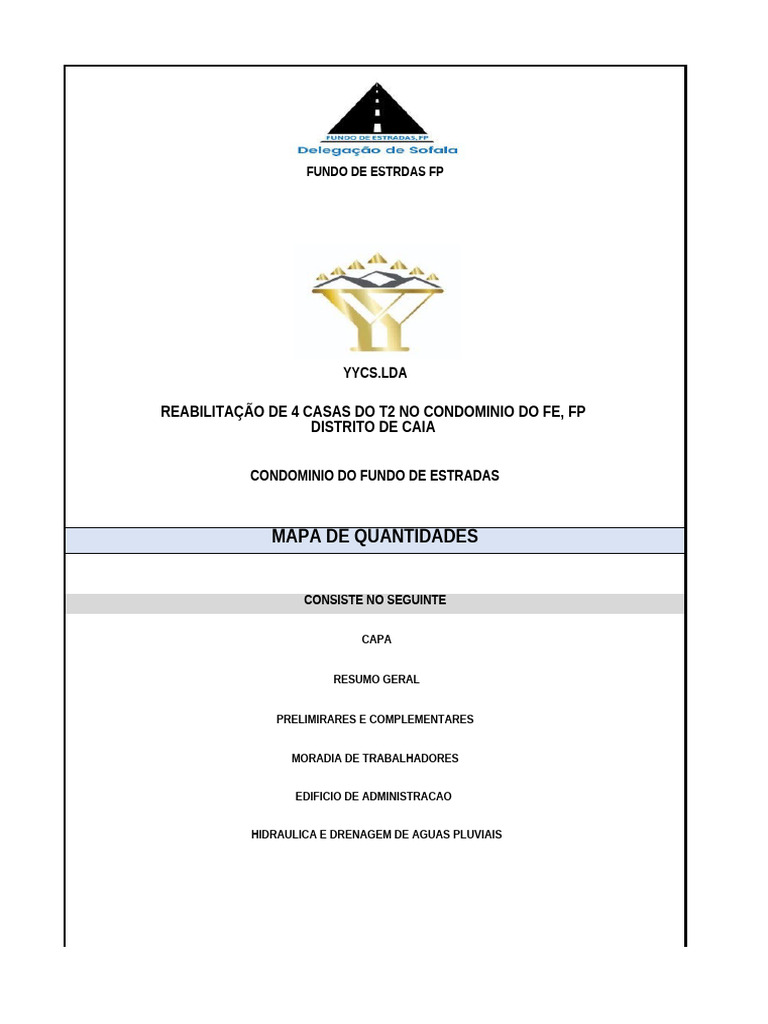 Mapa de Quantidade Reabilitacao de 4 Casas t2 Fe, FP - Distrito de Caia ...