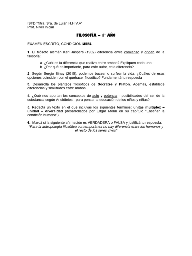 Examen Escrito - Libre. | PDF