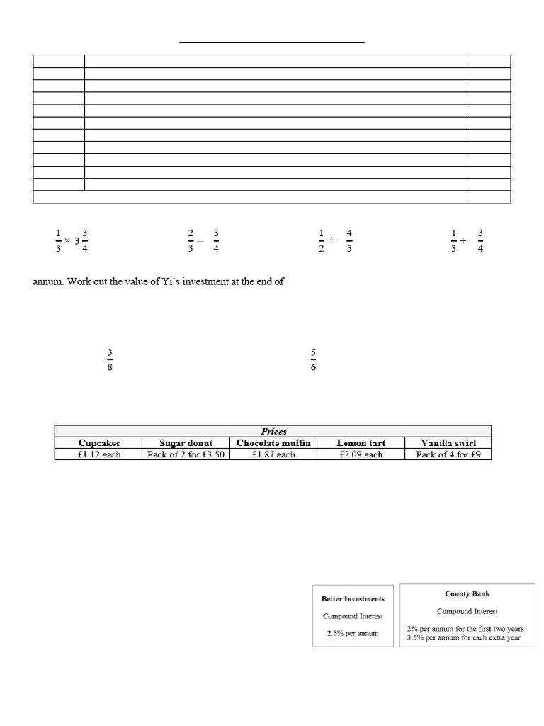 Y8 Test 2 Revision + Topic List | PDF | Percentage | Interest