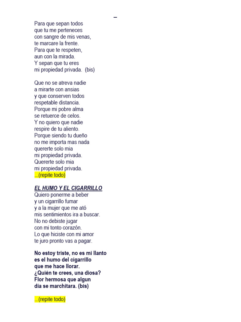 Propiedad Privada y Celos en la Letra | PDF