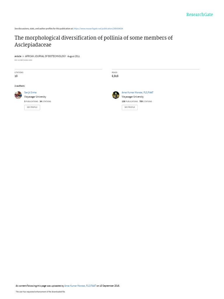 The Morphological Diversification of Pollinia of S | PDF | Pollination ...