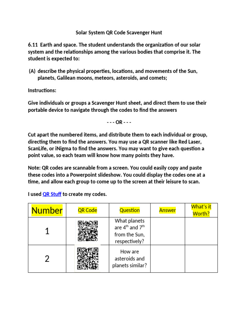 Solar System QR Code Hunt Activity | PDF | Planets | Natural Satellite