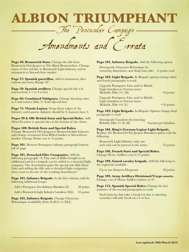 Albion Triumphant Vol1 Errata | PDF | Company (Military Unit) | Military Operations
