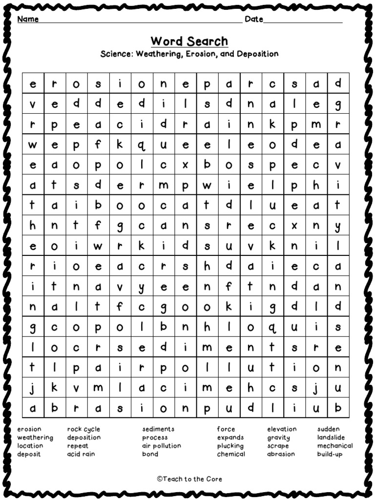 Weathering, Erosion, and Deposition Word Search | PDF | Erosion ...