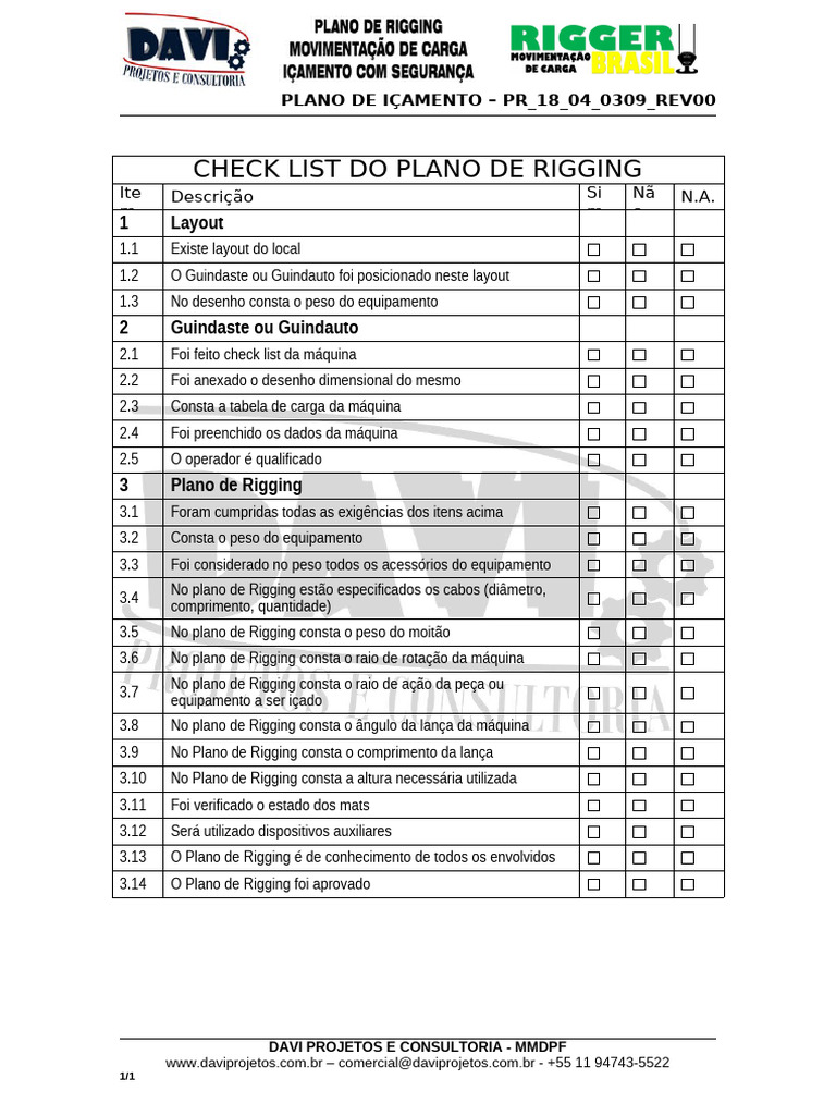 Check List Plano de Rigging | PDF