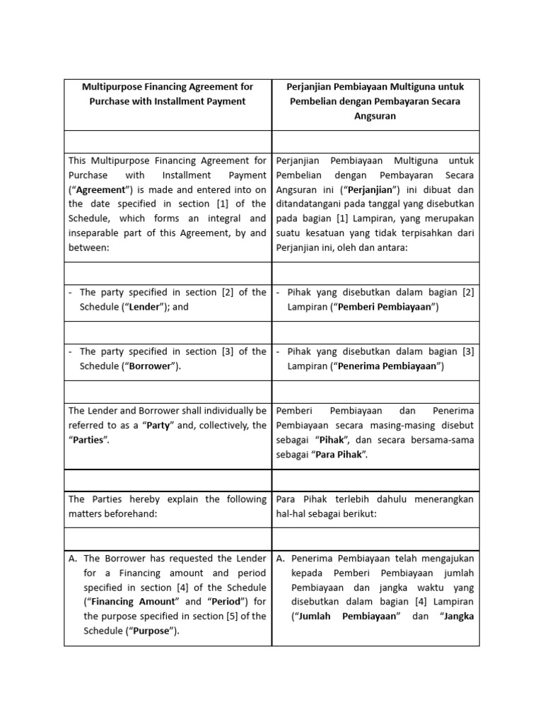 Perjanjian Pembiayaan Multiguna Angsuran | PDF