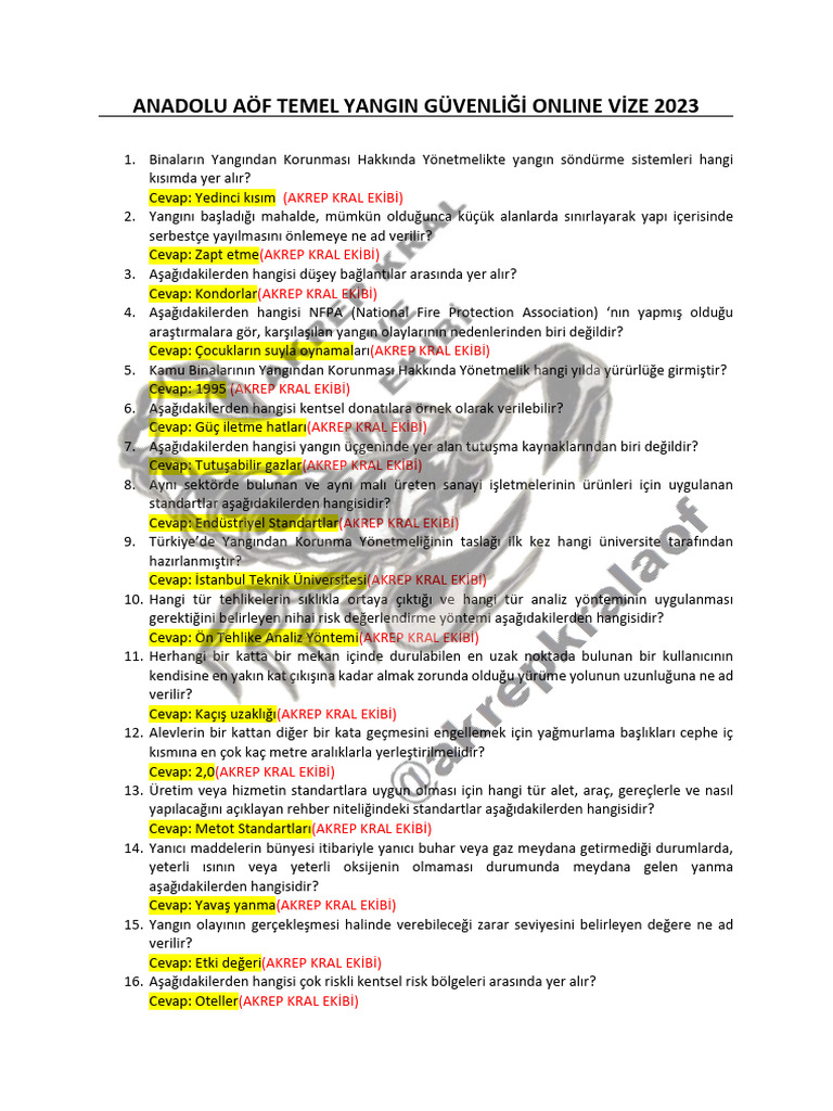 Temel Yangin Güvenli̇ği̇ Online Vi̇ze 2023 | PDF