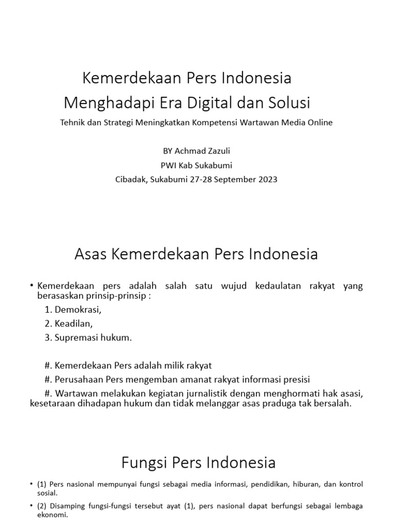 Materi Workshop Jurnalistik Kebebasan Pers | PDF